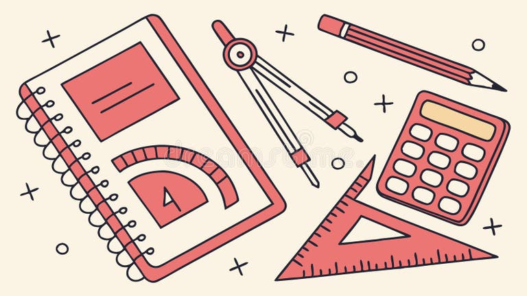 Math Class Essentials with Calculator and Compass Vector Graphic ...