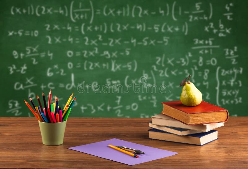 Math Class from Student School Desk Stock Image - Image of apple, fruit ...