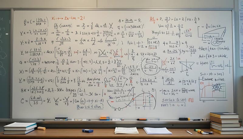 Math Classroom with Complex Equations on Whiteboard Stock Image - Image ...