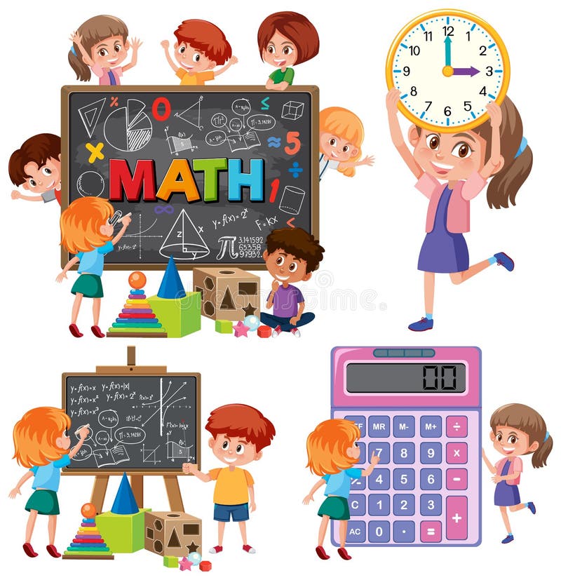 Math Classroom Objects with Supplies and Students Stock Vector ...