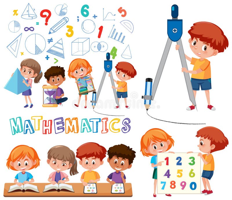 Math Classroom Objects with Supplies and Students Stock Vector ...