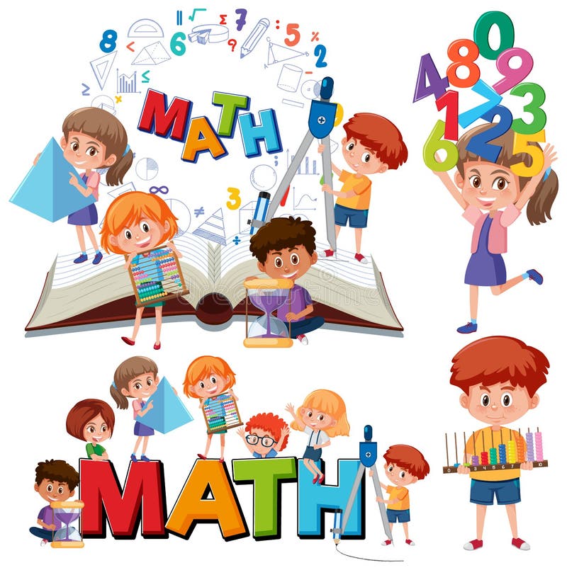 Math Classroom Objects with Supplies and Students Stock Vector ...