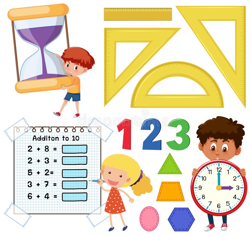 Math Classroom Objects with Supplies and Students Stock Vector ...