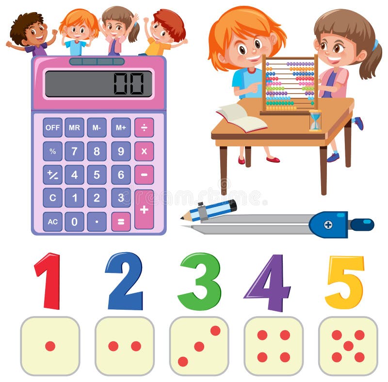 Math Classroom Objects with Supplies and Students Stock Vector ...