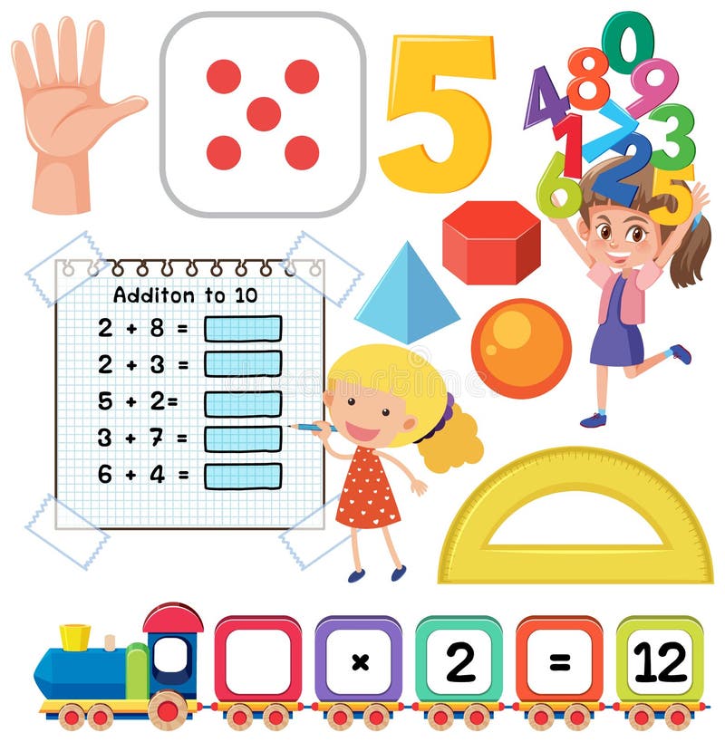 Math Classroom Objects with Supplies and Students Stock Vector ...