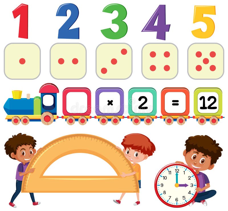 Math Classroom Objects with Supplies and Students Stock Vector ...