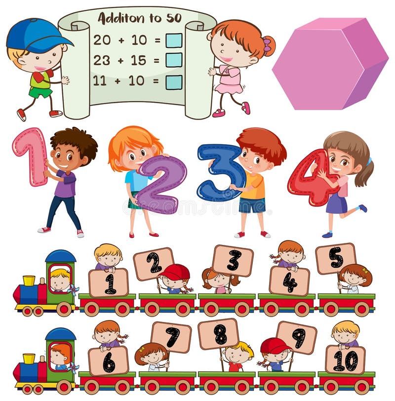 Math Classroom Objects with Supplies and Students Stock Vector ...