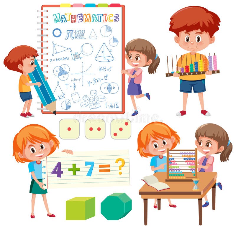 Math Classroom Objects with Supplies and Students Stock Vector ...
