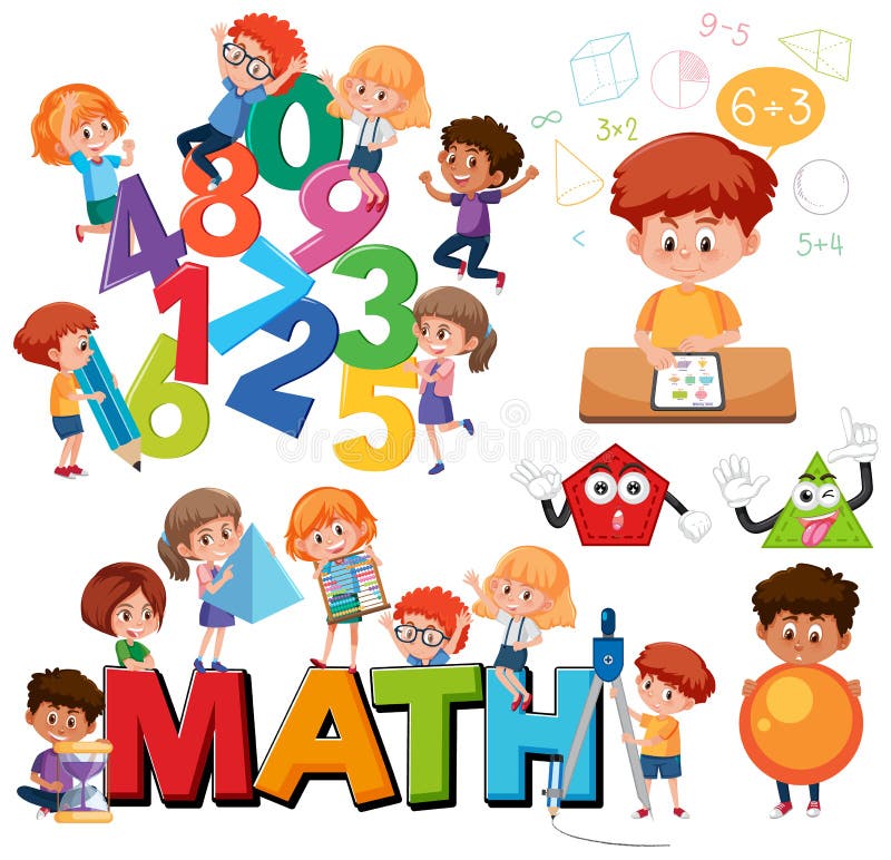 Math Classroom Objects with Supplies and Students Stock Vector ...