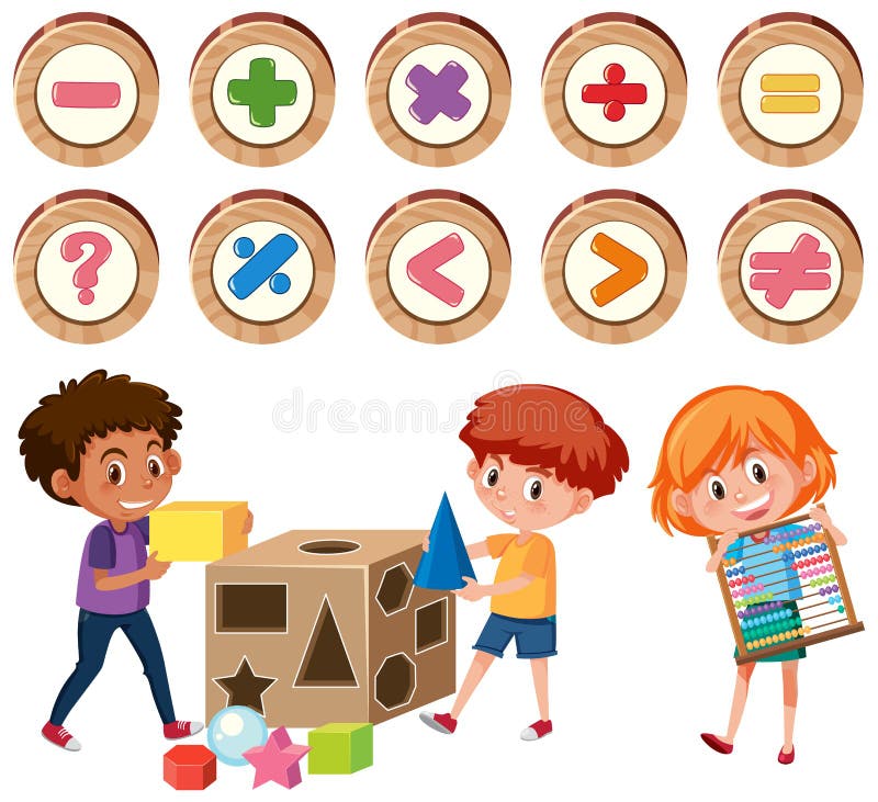 Math Classroom Objects with Supplies and Students Stock Vector ...