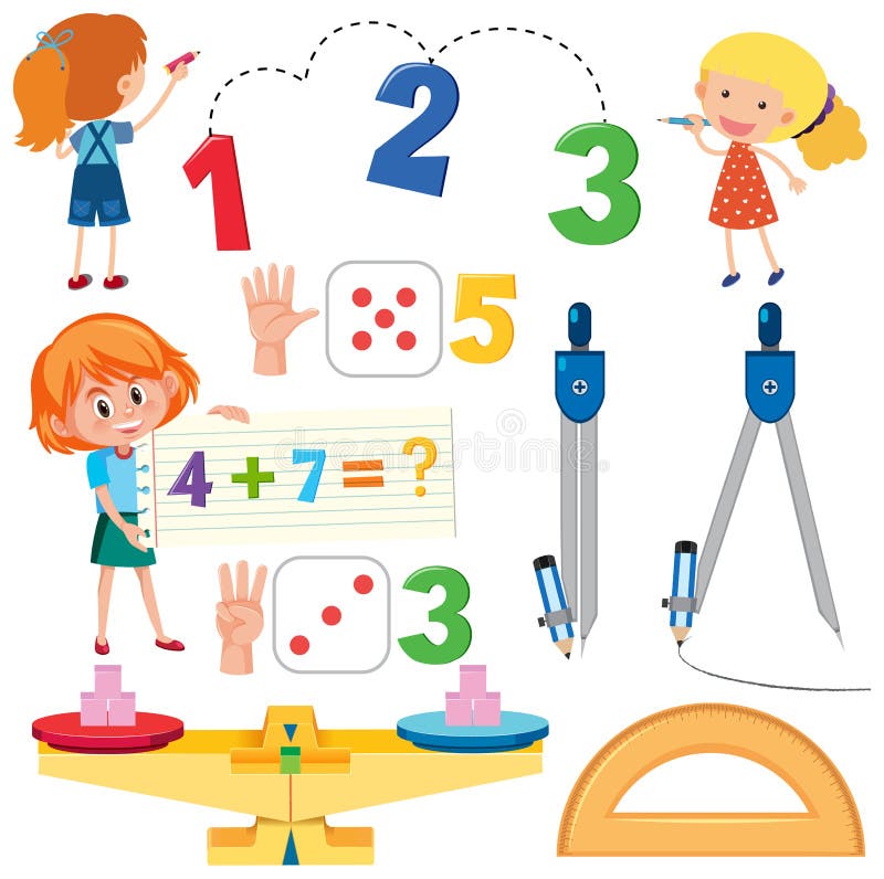Math Classroom Objects with Supplies and Students Stock Vector ...