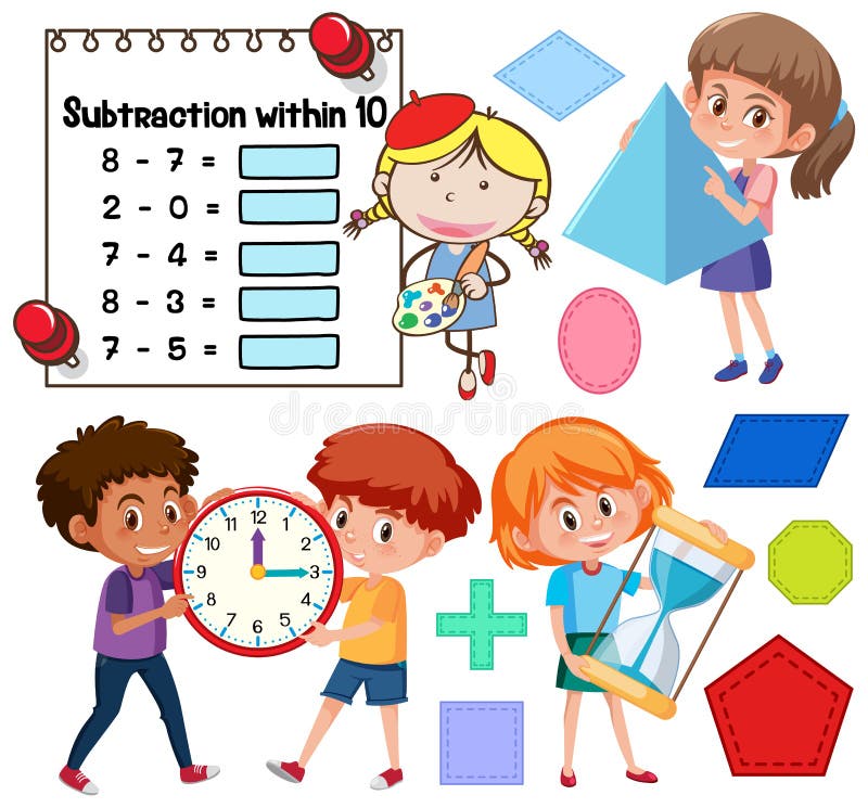 Math Classroom Objects with Supplies and Students Stock Vector ...