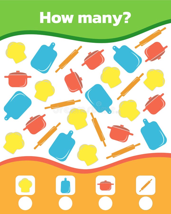 Math Colorful Game for Children. How Many Kitchen Utensils are There ...