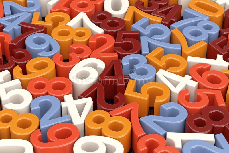 Math Concept. Pile of Colorful Plastic Numbers. 3d Rendering Stock ...