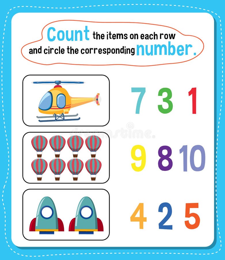 Math Count Number Worksheet Stock Vector - Illustration of cute, learn ...