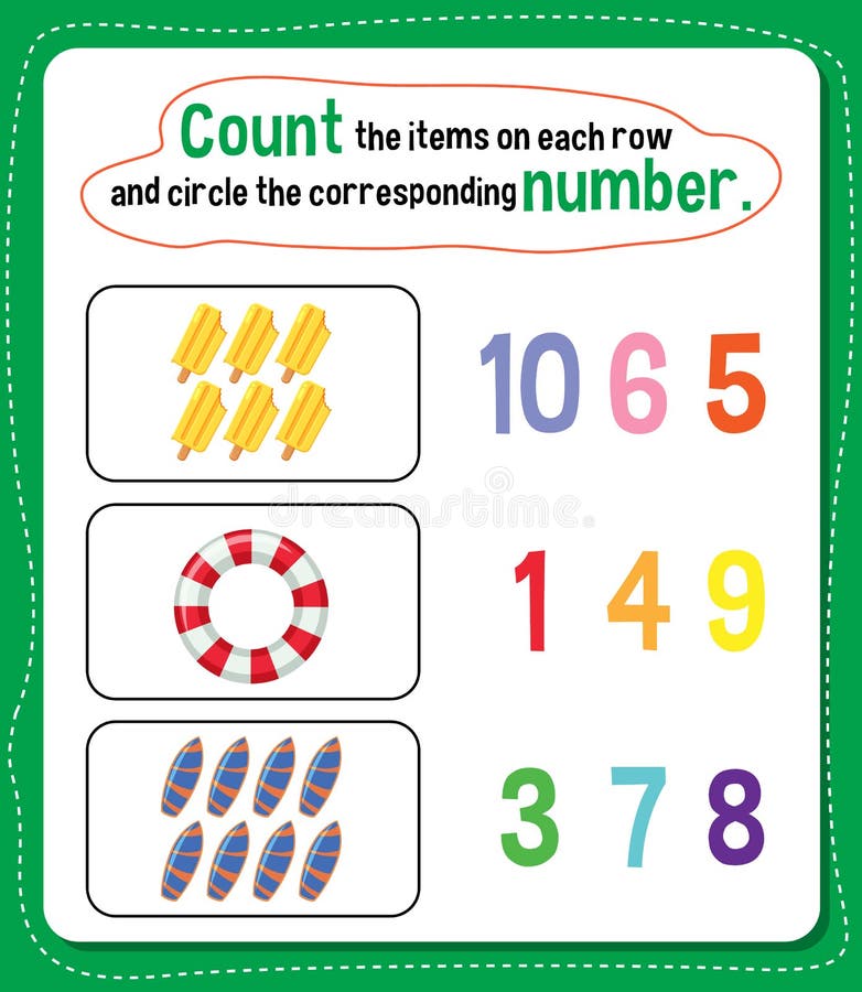 Math Count Number Worksheet Stock Vector - Illustration of human ...