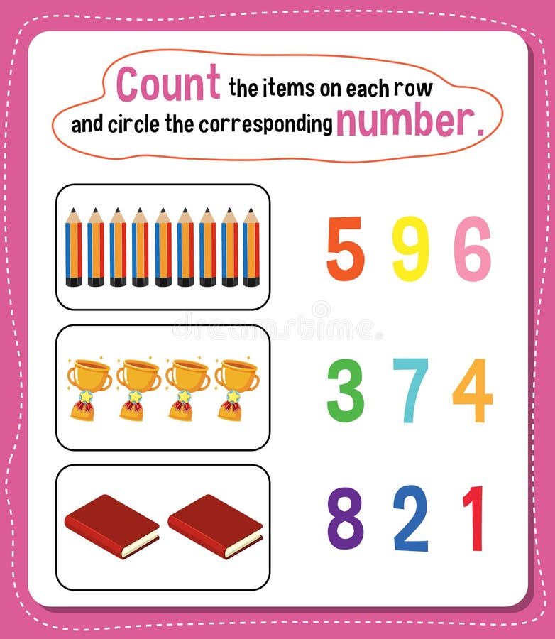 Math Count Number Worksheet Stock Vector - Illustration of homework ...