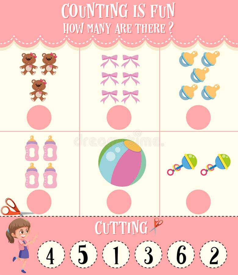 Math Count Number Worksheet Stock Vector - Illustration of little ...