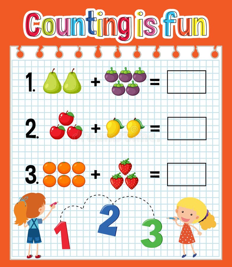 Math Count Number Worksheet Stock Vector - Illustration of homework ...