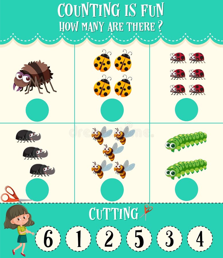 Math Count Number Worksheet Stock Vector - Illustration of adorable ...