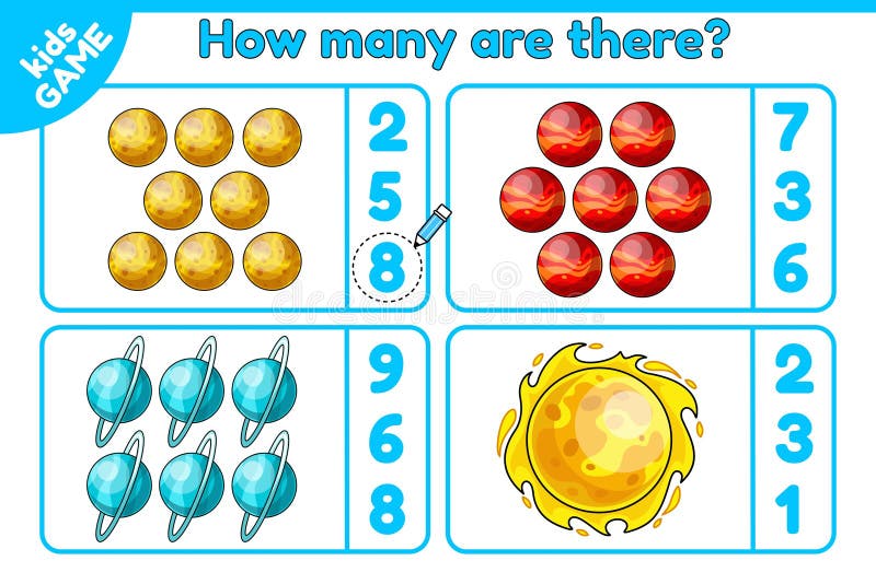 Space Math Game How Many are There Cartoon Planets Stock Vector ...