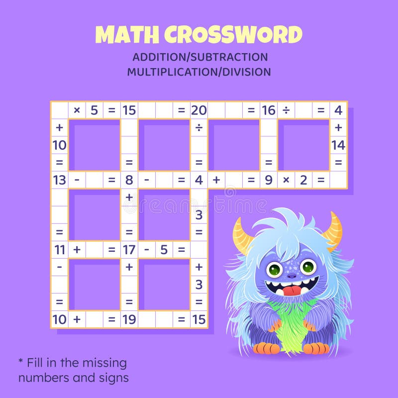 Math Crossword Addition Subtraction Multiplication And Division