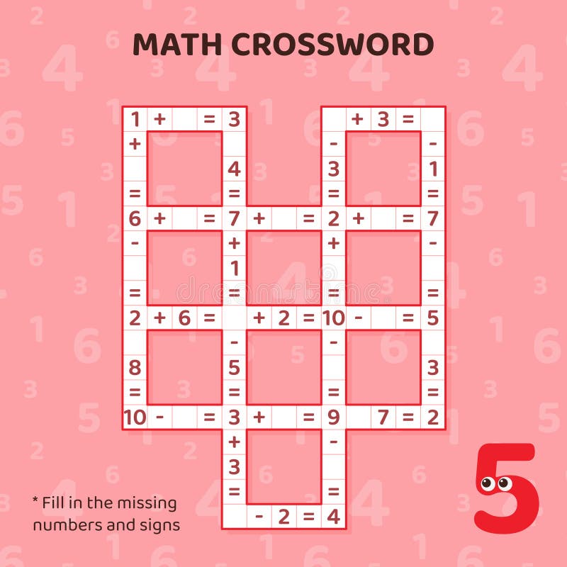 Math Crossword Puzzle for Children. Addition and Subtraction. Stock ... Math Crossword Puzzle for Children. Addition and Subtraction. Stock ...