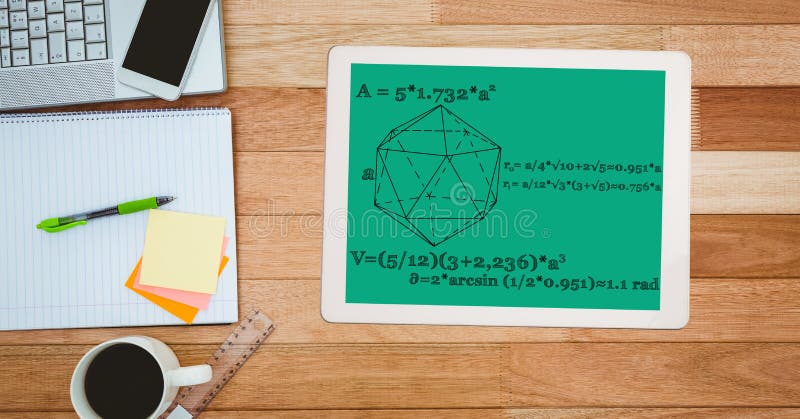 Math Diagram and Equations on Digital Tablet by Note Pad Stock Photo ...