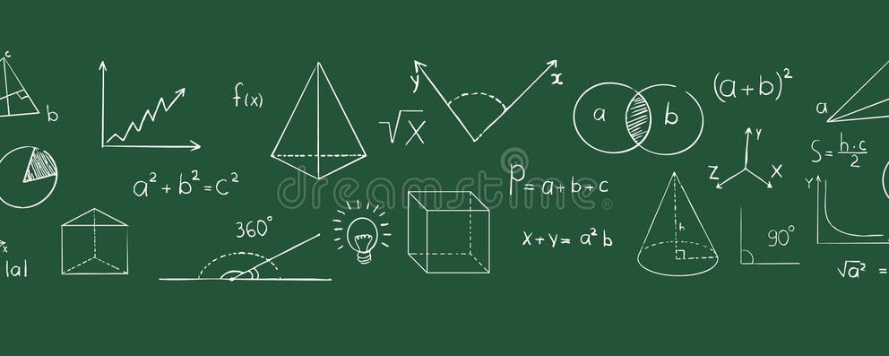 Math Doodle Hand Drawn Border, with Formula, Geometric Shapes, Chalk ...