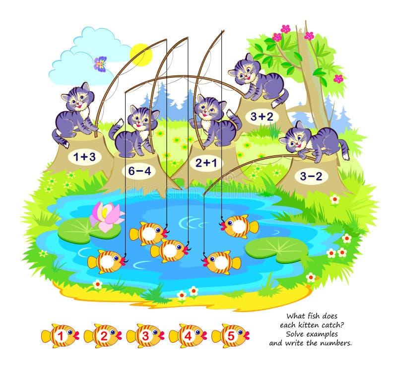 Math Education for Children. What Fish Does Each Kitten Catch? Solve ...