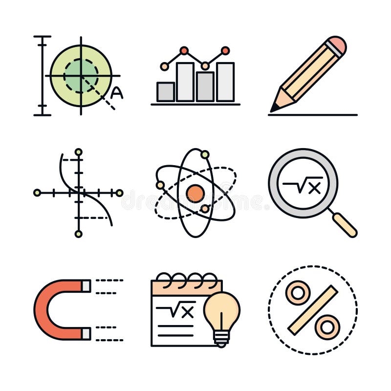 Math Education School Science Icons Collection Line and Fill Style ...