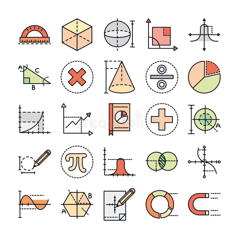 Math Education School Science Icons Collection Line and Fill Style ...