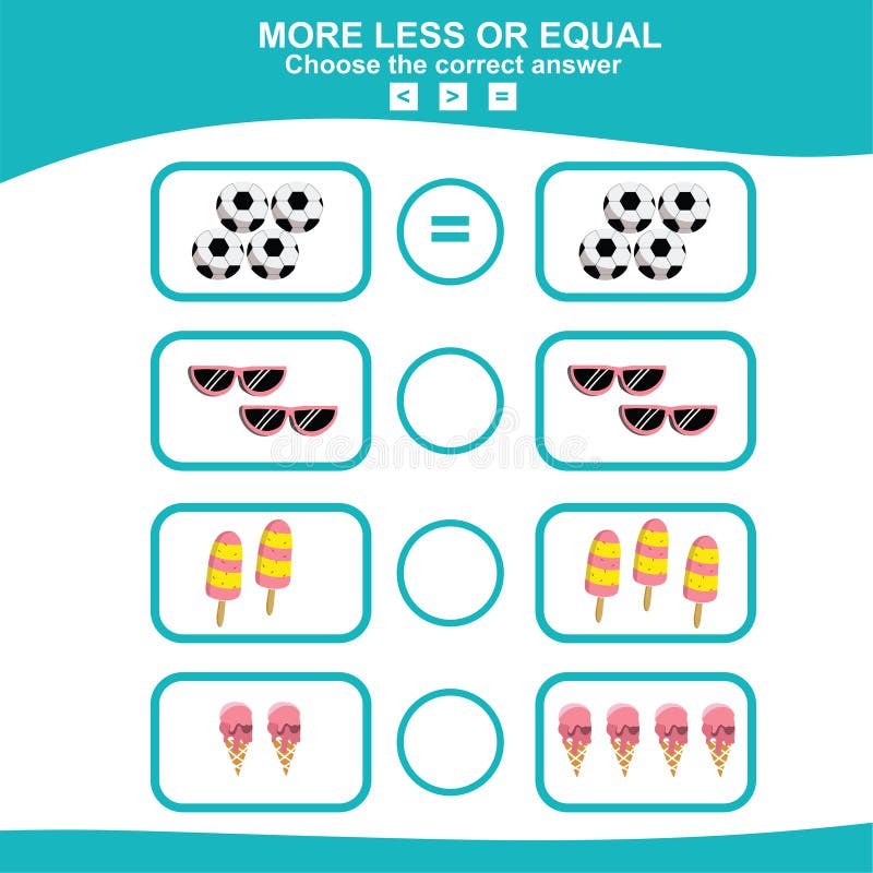 More less Equal Worksheet stock vector. Illustration of activities ...