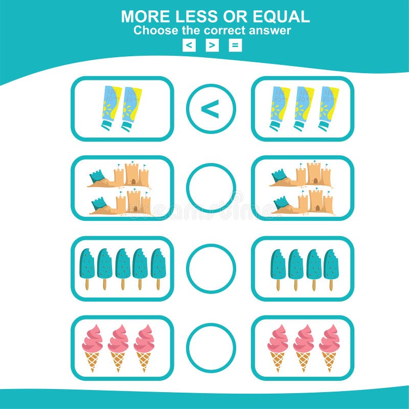 Math Educational Game for Children. Choose More, less or Equal Game ...