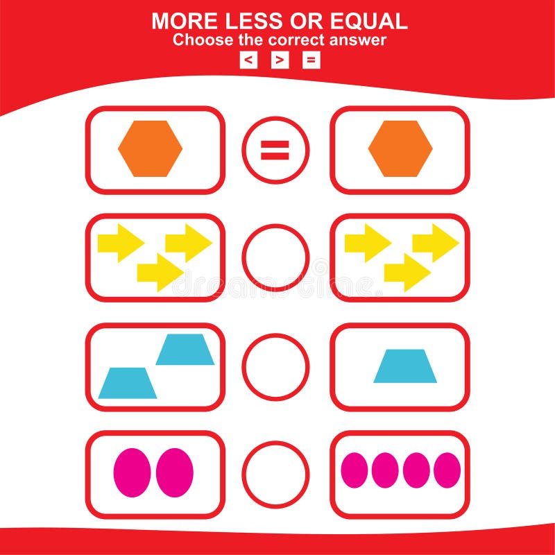 Math Educational Game for Children. Choose More, less or Equal Game ...