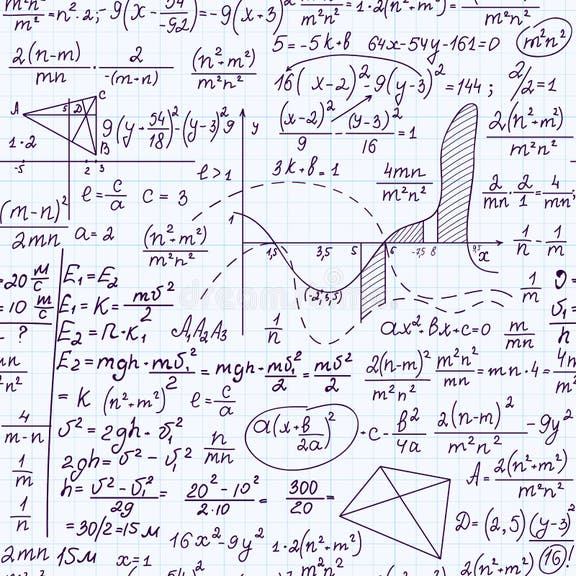 Math Educational Vector Seamless Pattern with Formulas, Tasks, Plots ...
