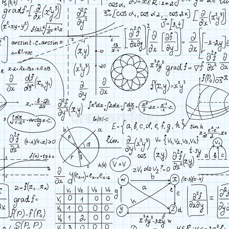 Math Educational Vector Seamless Pattern with Handwrtten with Pen ...