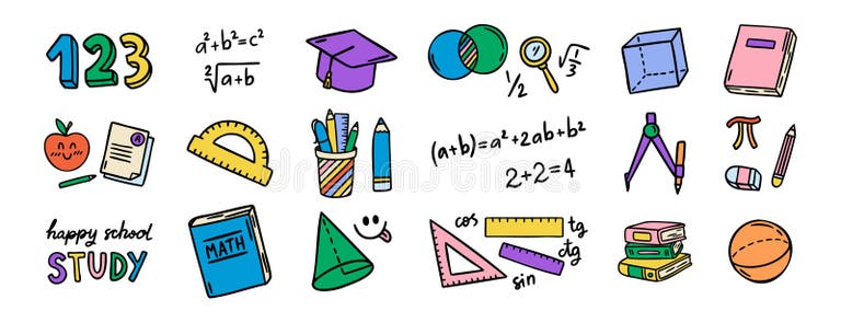 Math Elements Set, Formulas and Geometry, Cute Study Kit, Colorful ...