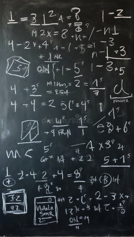 Math Equations and Doodles on Dusty Chalkboard Wall Creative Vibe Stock ...