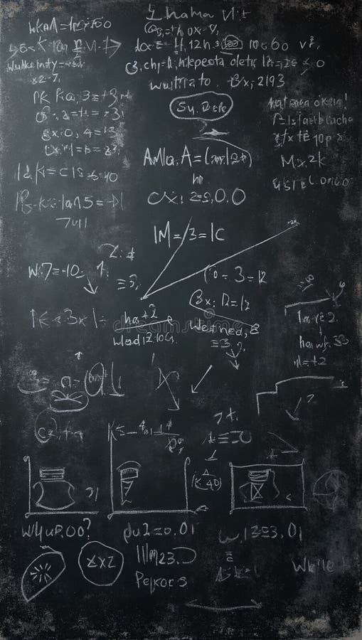 Math Equations and Doodles on Dusty Chalkboard Wall Creative Vibe Stock ...