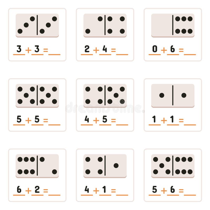 Math Exercises with Domino Pieces Stock Illustration - Illustration of ...