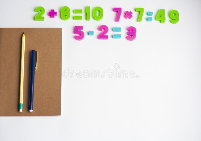 Background Math Calculator and Red Numbers on White Background, Flat ...