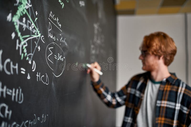 Math Formula Near Blurred Man Write on Blackboard Stock Image - Image ...