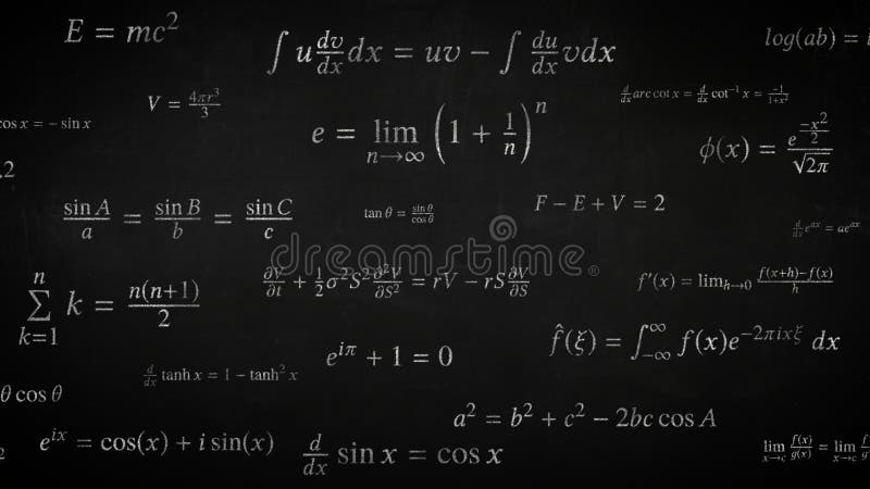 Math Formula Science Equation Symbols Written on Chalkboard Moving ...