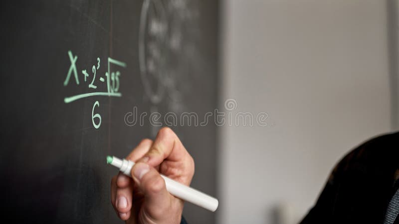 Man Write Math Formula with Marker on Blackboard Stock Photo - Image of ...