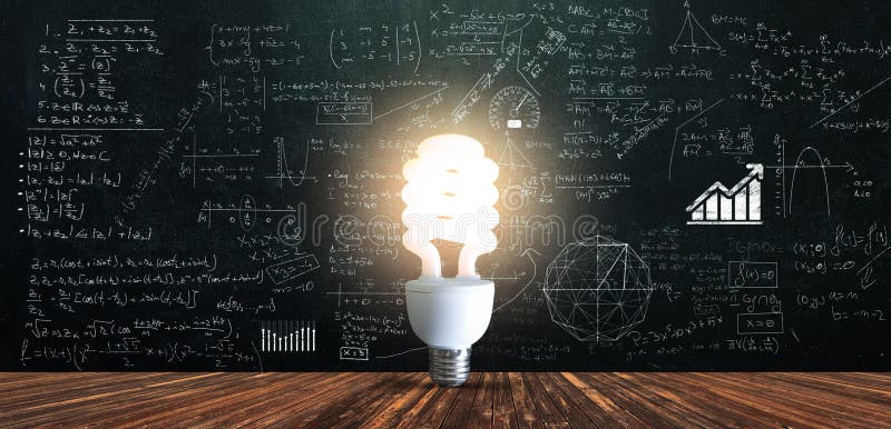 Lightbulb in Front and Math Formulas Stock Photo - Image of physics ...