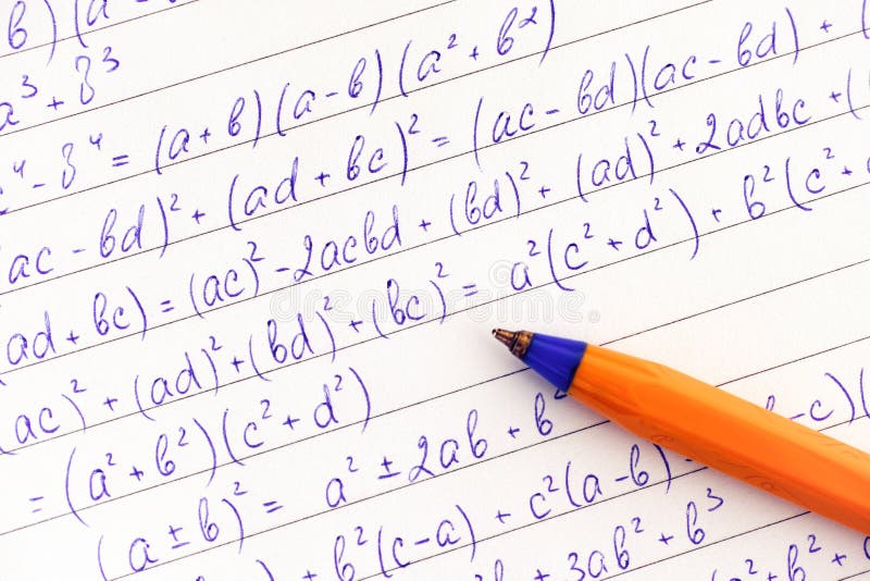 Math Formulas and Orange Ballpoint Pen Stock Image - Image of answer ...