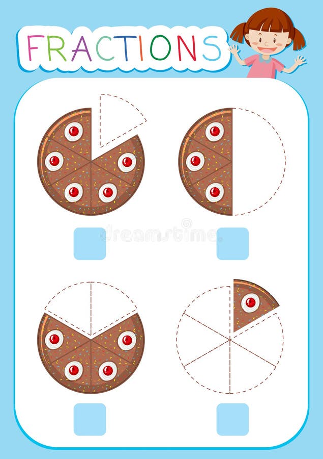 Math Fractions Worksheet Cake Theme Stock Vector - Illustration of ...