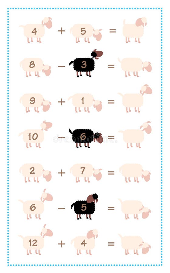 Math Game Addition Subtraction Simple Sheep Comic Fun Stock Vector ...