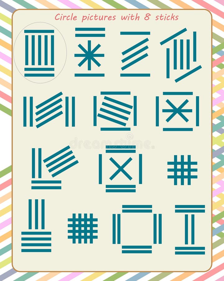 Math Game for Children. Count and Circle 8 Sticks Stock Illustration ...